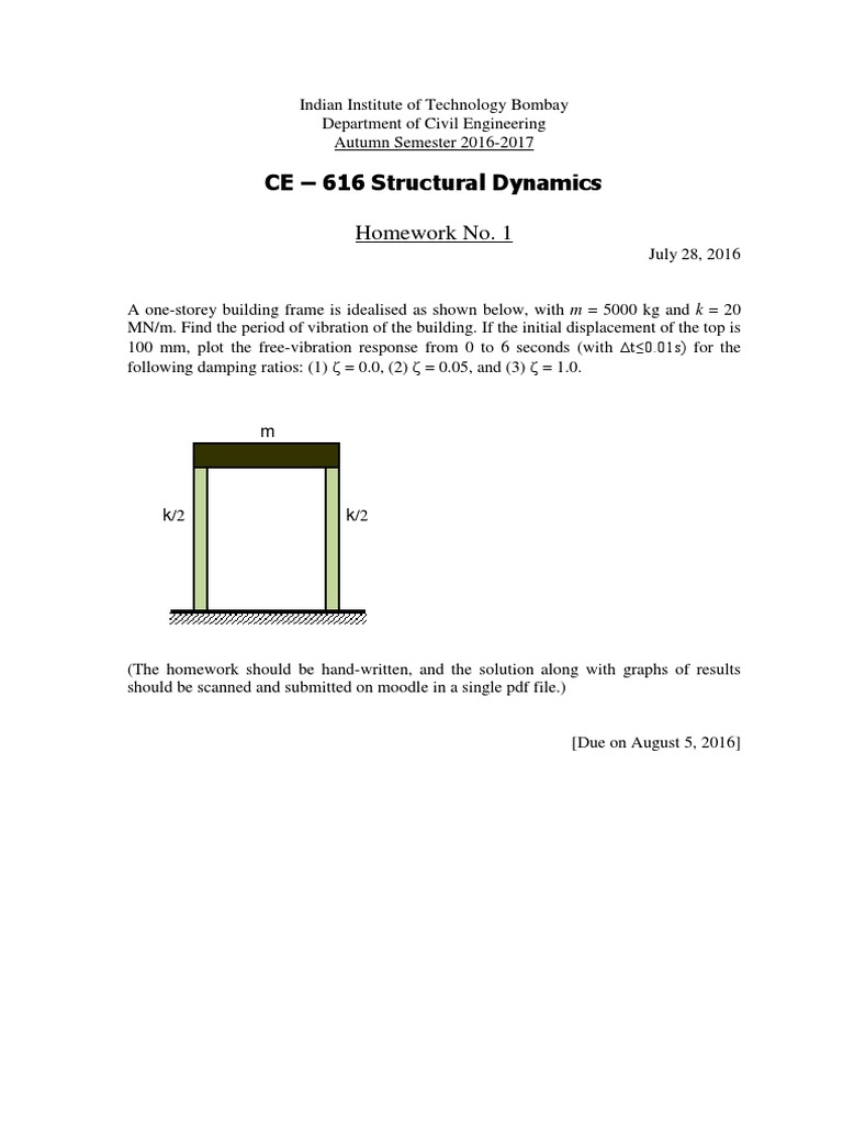 CE - 616 Structural Dynamics: Homework No. 1 | PDF | Teaching Methods & Materials | Science ...