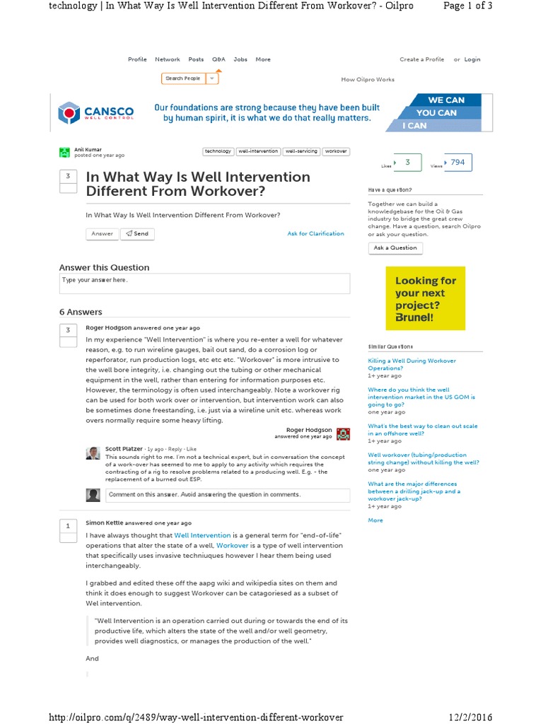 In What Way Is Well Intervention Different From Workover | PDF ...