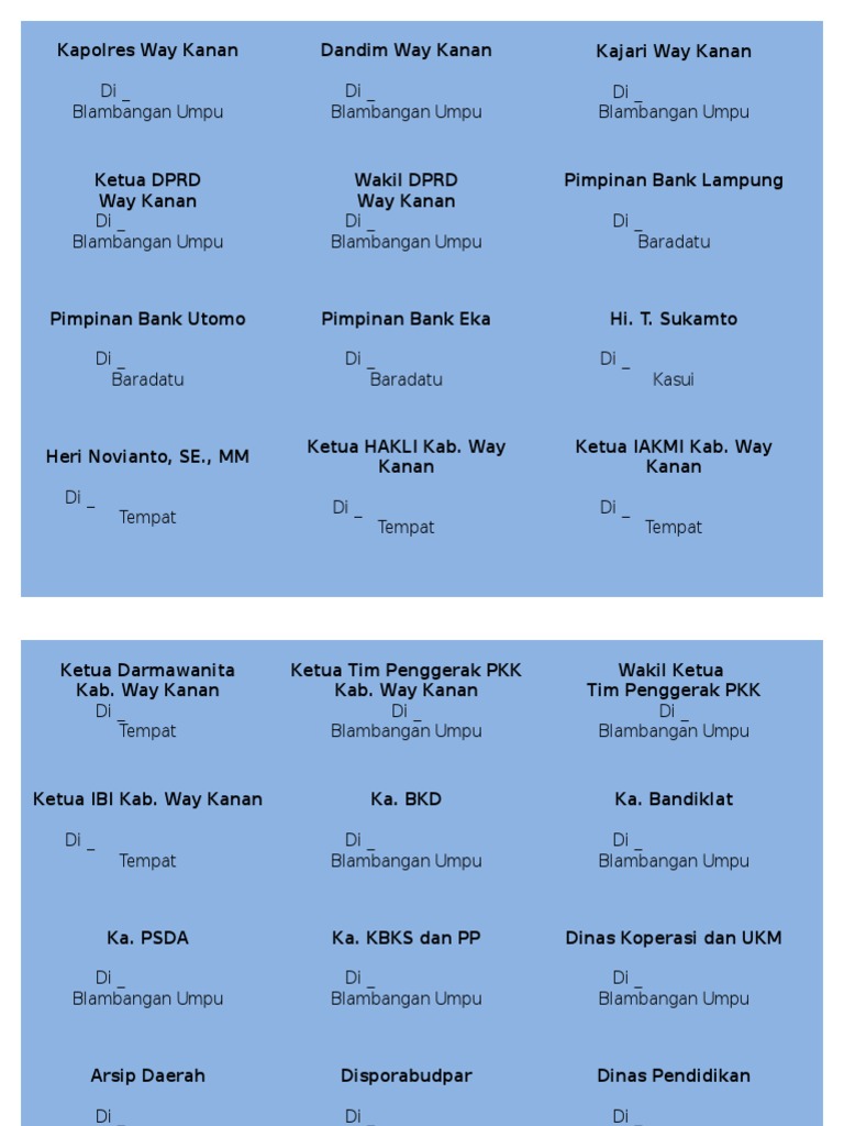 Contoh Penulisan Label Undangan Pejabat | PDF