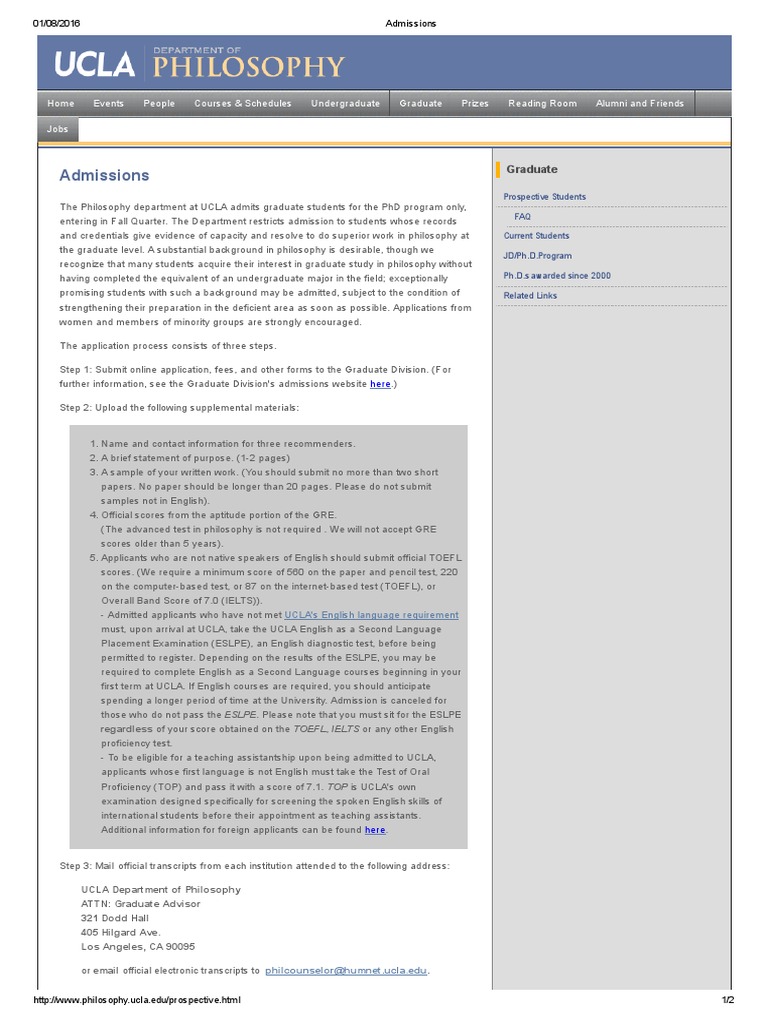 UCLA Philosophy Graduate Admissions Process | PDF | Graduate School ...