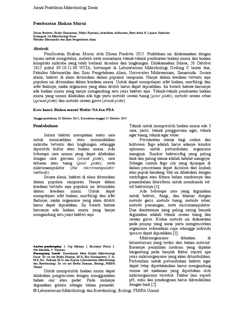 Pembuatan Biakan Murni Dhean | PDF