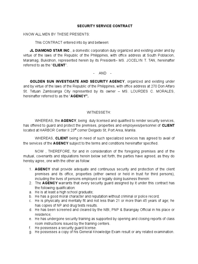 Security Service Contract (1) | Security Guard | Employment