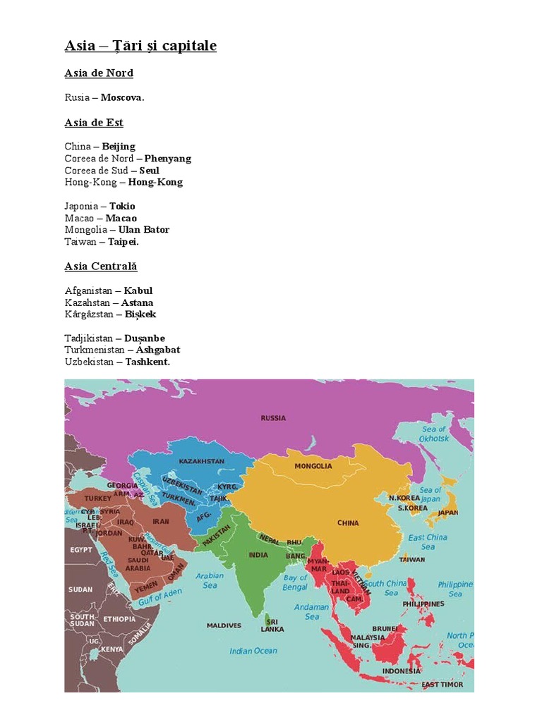 Asia Countries and Capitals | PDF