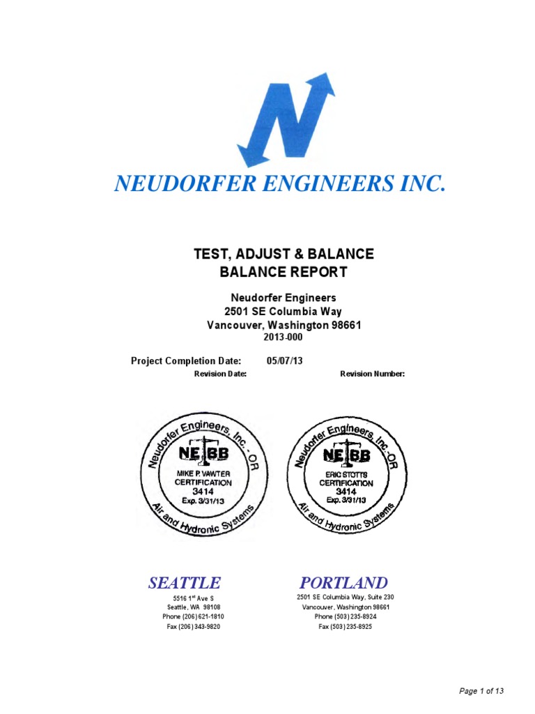 Neudorfer Sample Tab Report PDF | PDF | Hvac | Mechanical Fan