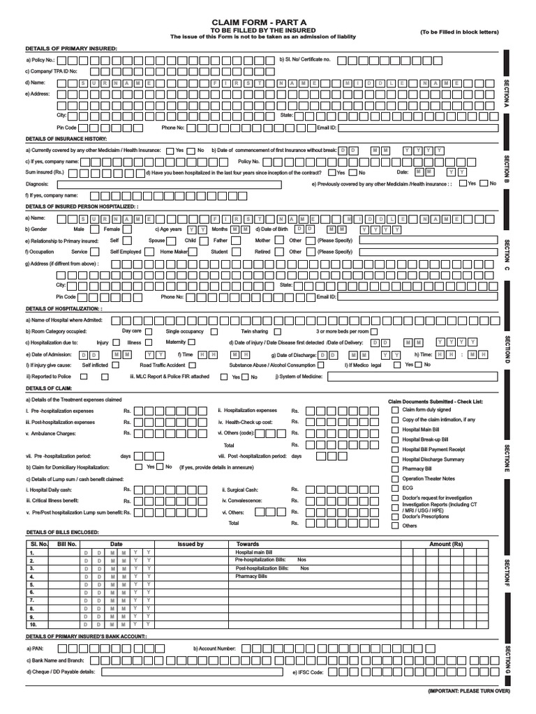 Reimbursement Claim Form Insured PDF | PDF