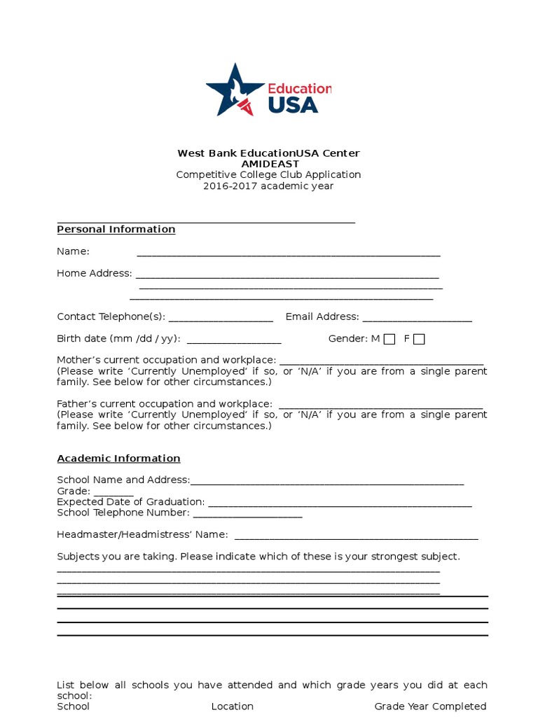 Competitive College Club Application Form | PDF | Behavioural Sciences ...