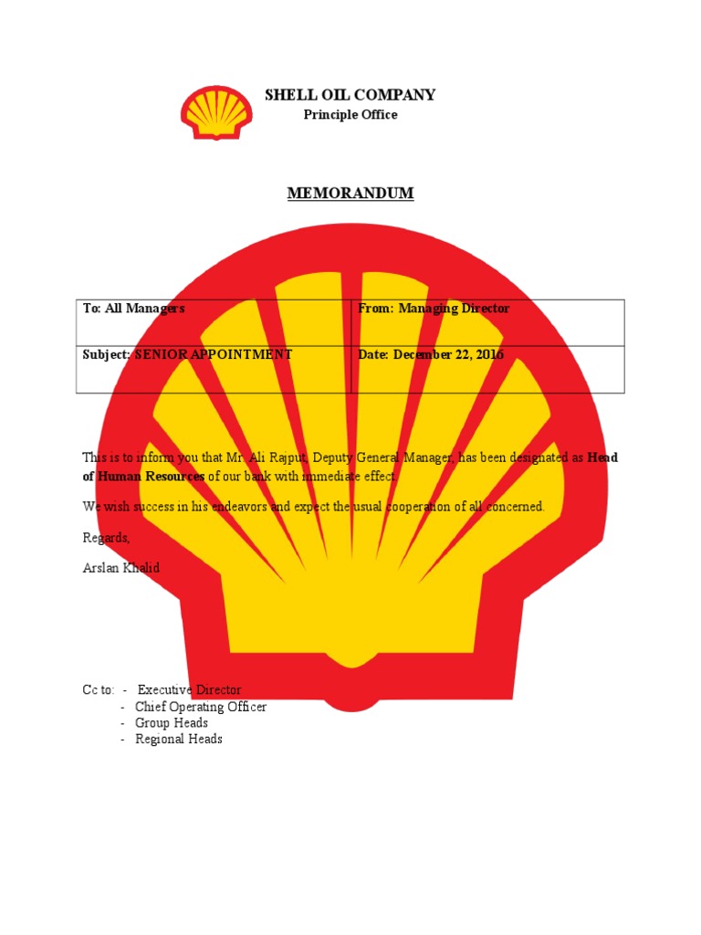 Shell Senior Appointment Memo | PDF