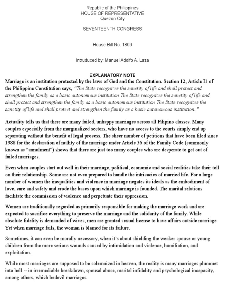 Explanatory Note | Download Free PDF | Marriage | Divorce