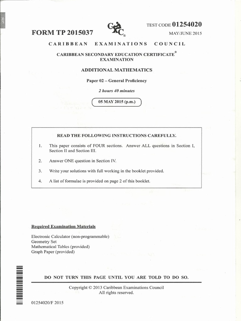 Csec Add Maths 2015 Paper2 PDF | PDF | Sine | Trigonometric Functions
