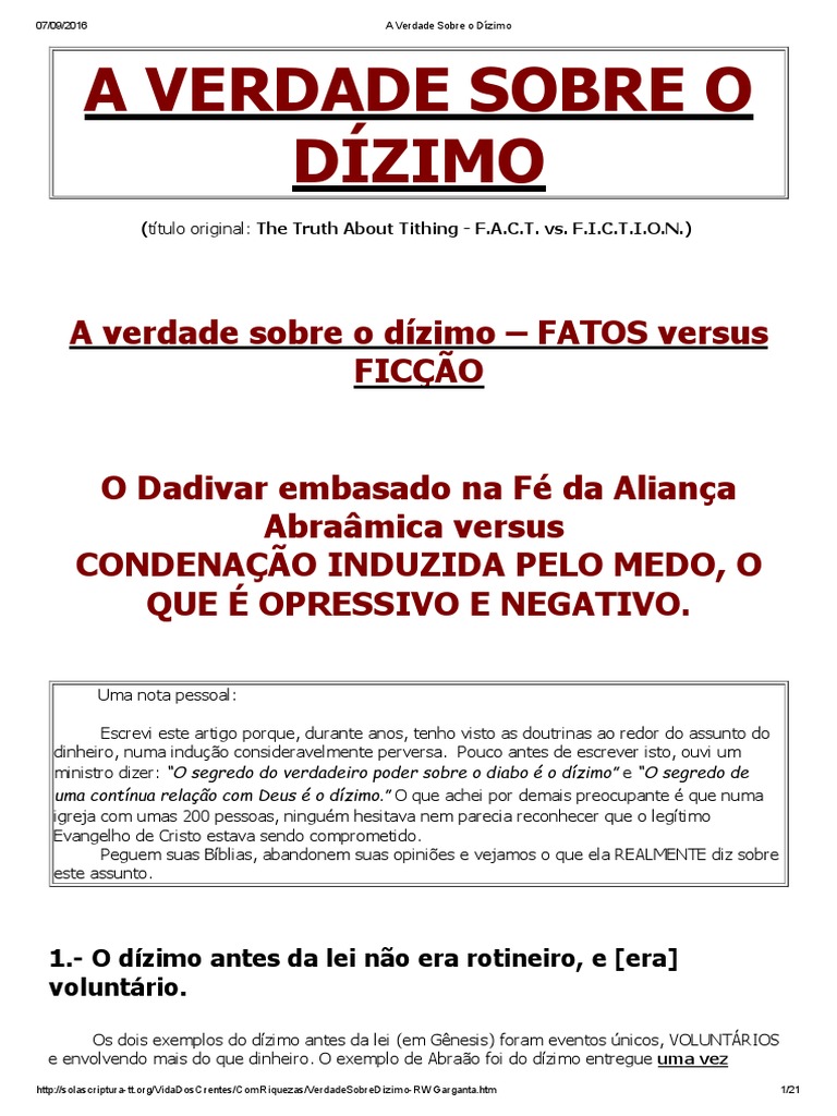 A Verdade Sobre o Dízimo.pdf | Dízimo | Bíblia