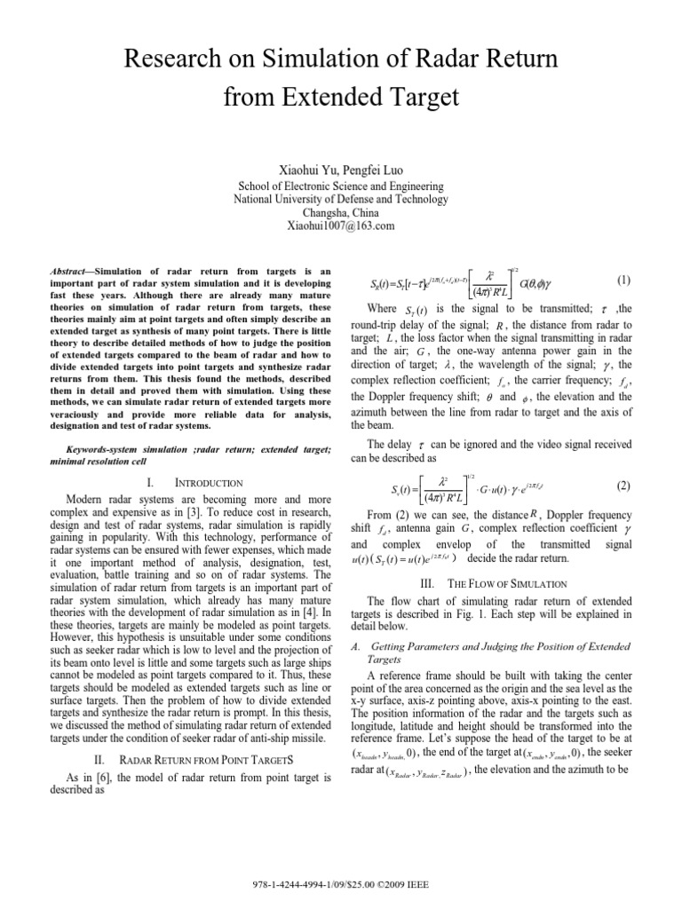 Research On Simulation of Radar Return From Extended Target: Xiaohui Yu ...