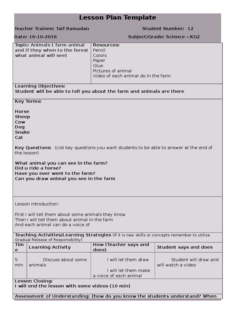 Lesson Plan Template 123 | PDF