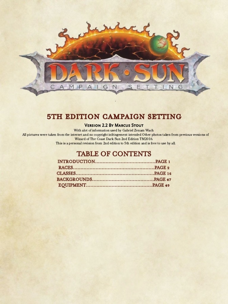 Dark Sun 5e | PDF | Dwarf (Dungeons & Dragons) | Elf (Dungeons & Dragons)