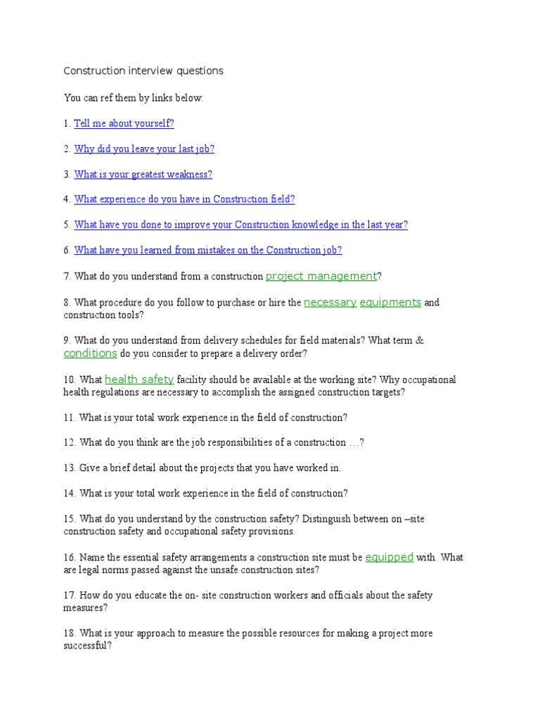 Essential Construction Interview Questions | PDF | Project Management ...