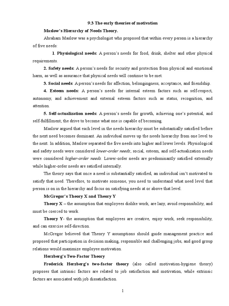 9.3 The Early Theories of Motivation | PDF | Motivation | Motivational