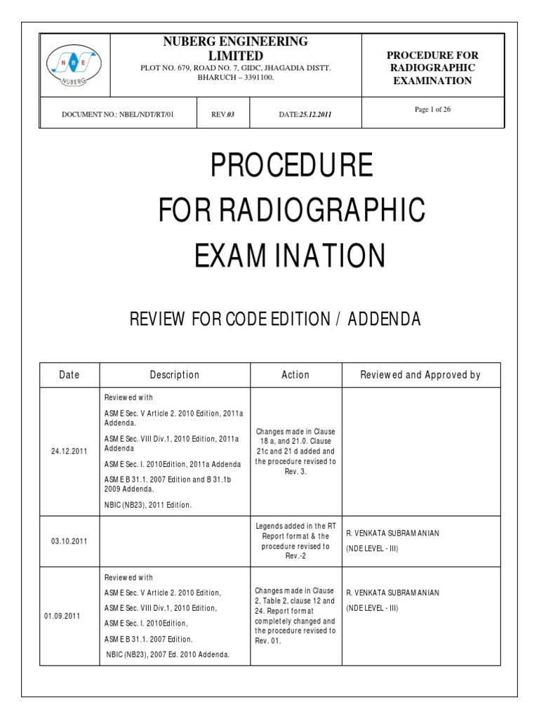 RT Procedure | PDF | Radiography | Calibration