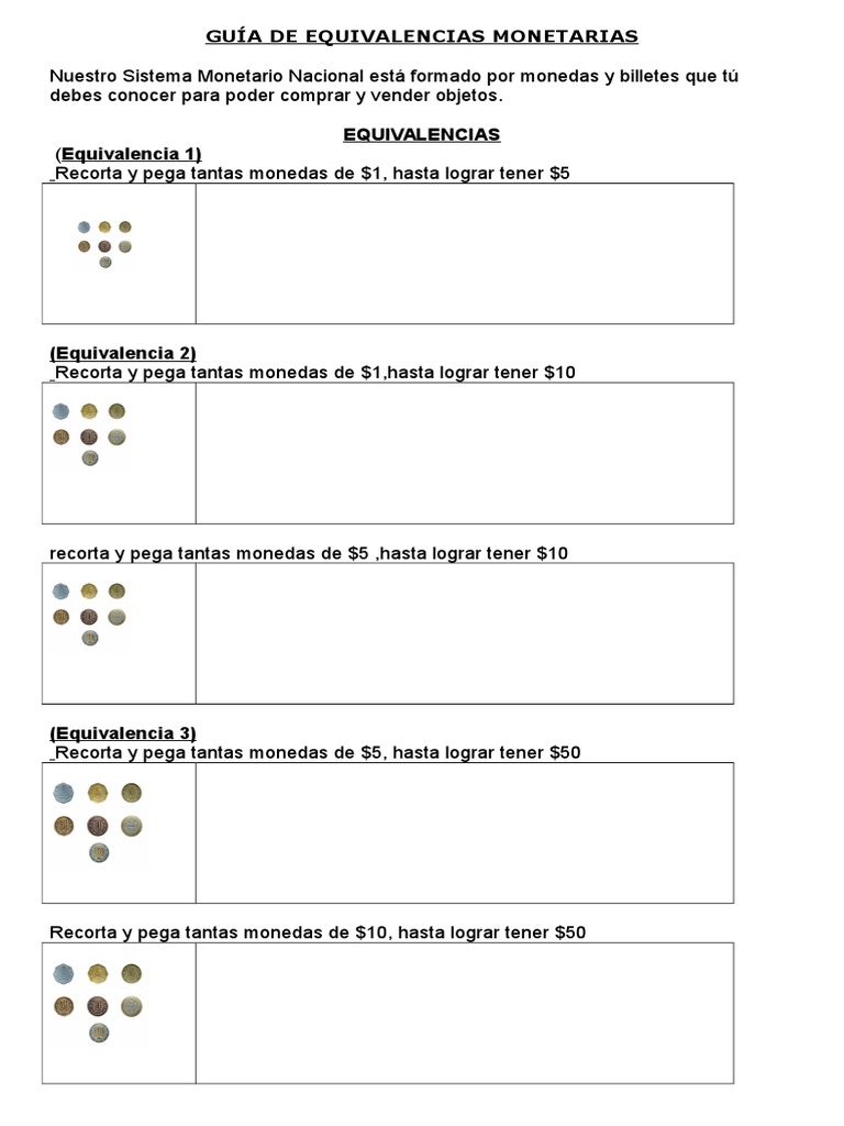 Actividades de Equivalencias Monetarias | PDF