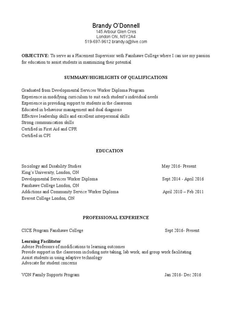 brandy resume | Facilitator | Developmental Disabilities