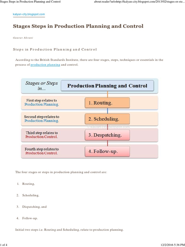 Production Planning and Control Stages Steps | PDF | Routing | Time