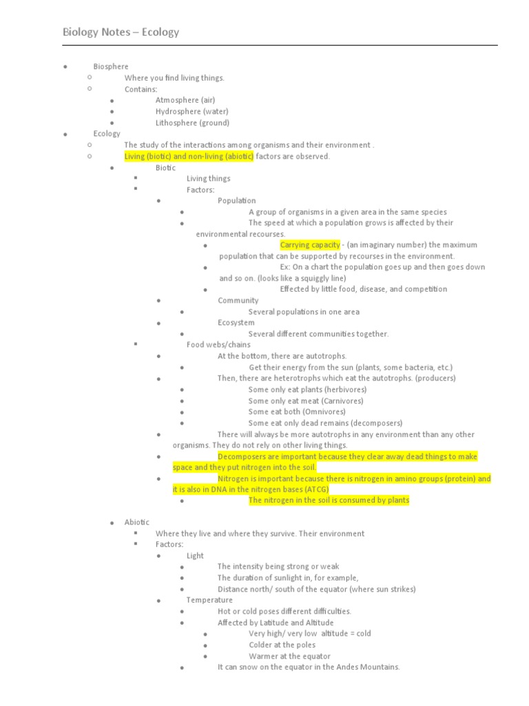 Biology Notes: Ecology | PDF | Nature | Carbon Dioxide