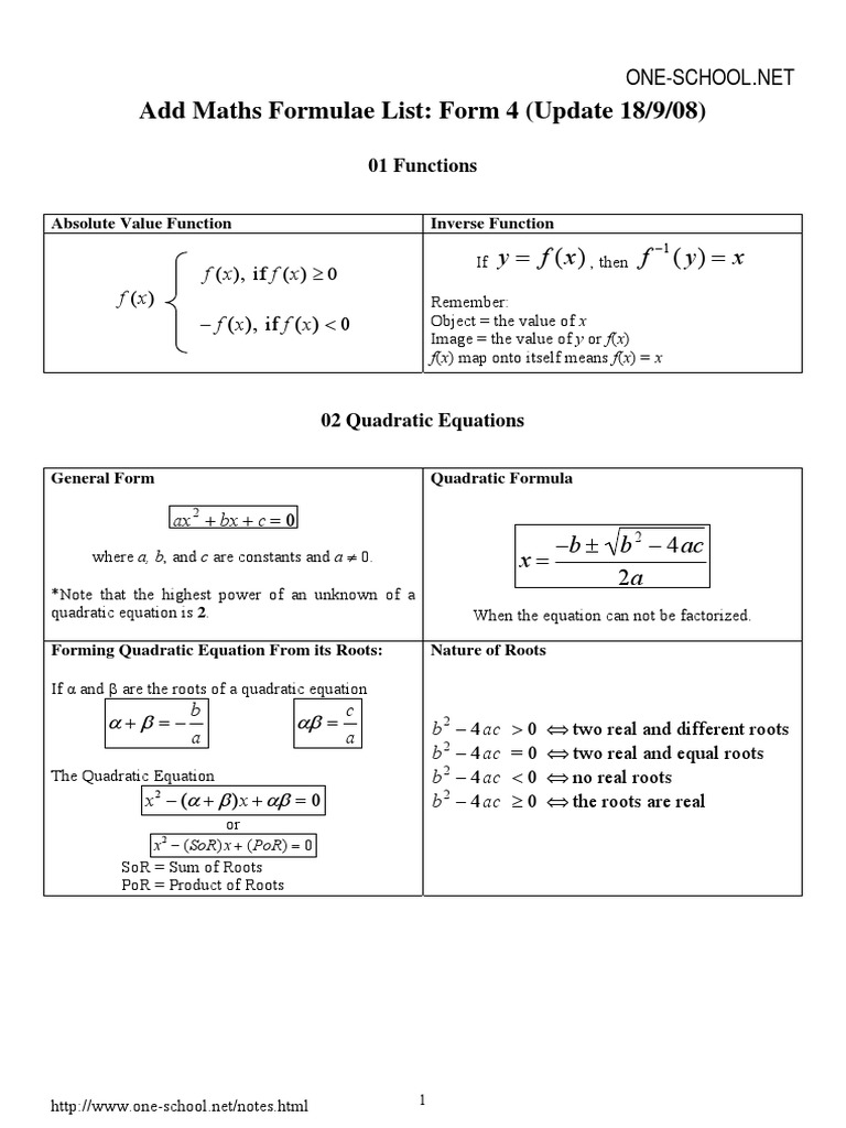 Add Maths Form 4 Formulae Guide | PDF | Trigonometric Functions | Sine