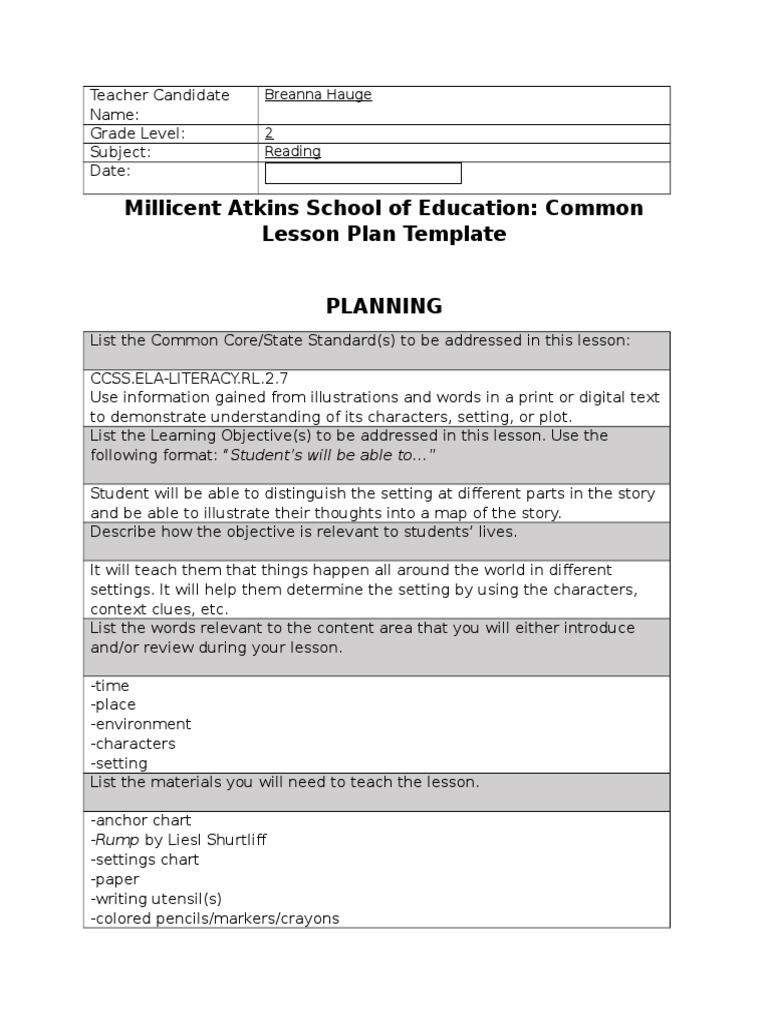 Rump Lesson Plan | PDF | Lesson Plan | Reading Comprehension