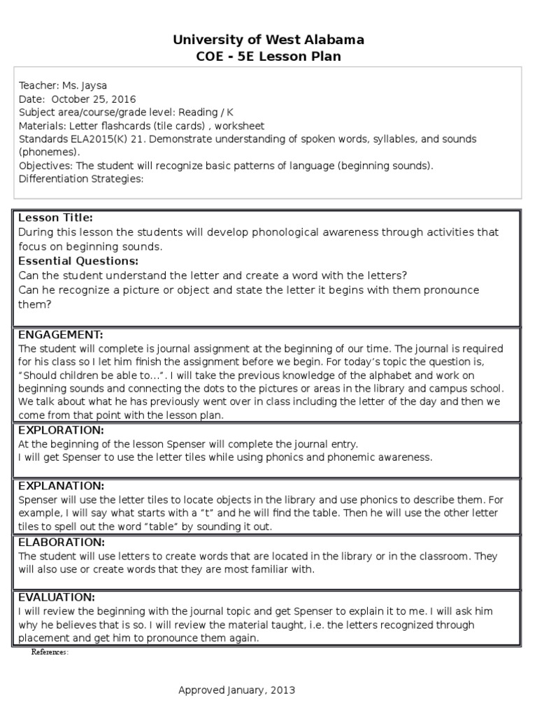 University of West Alabama COE - 5E Lesson Plan | PDF | Foreign ...