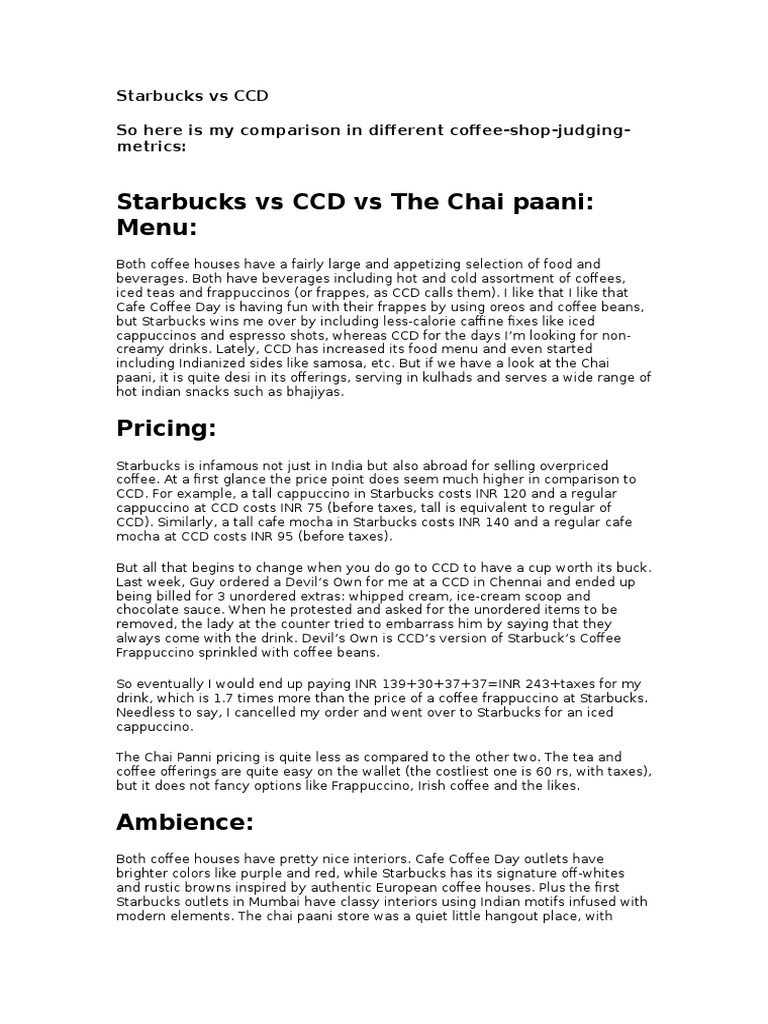 Starbucks Vs CCD | PDF | Coffeehouse | Starbucks