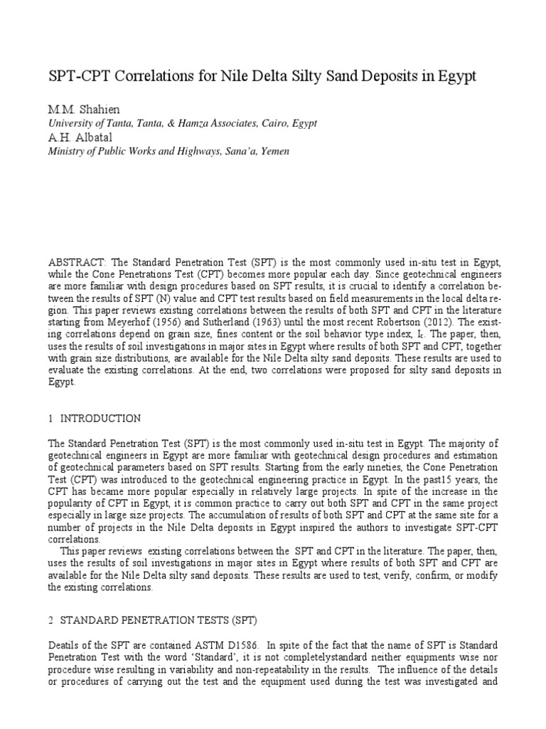 Summary Of Existing Cpt Spt Correlations Pdf Pdf Geotechnical