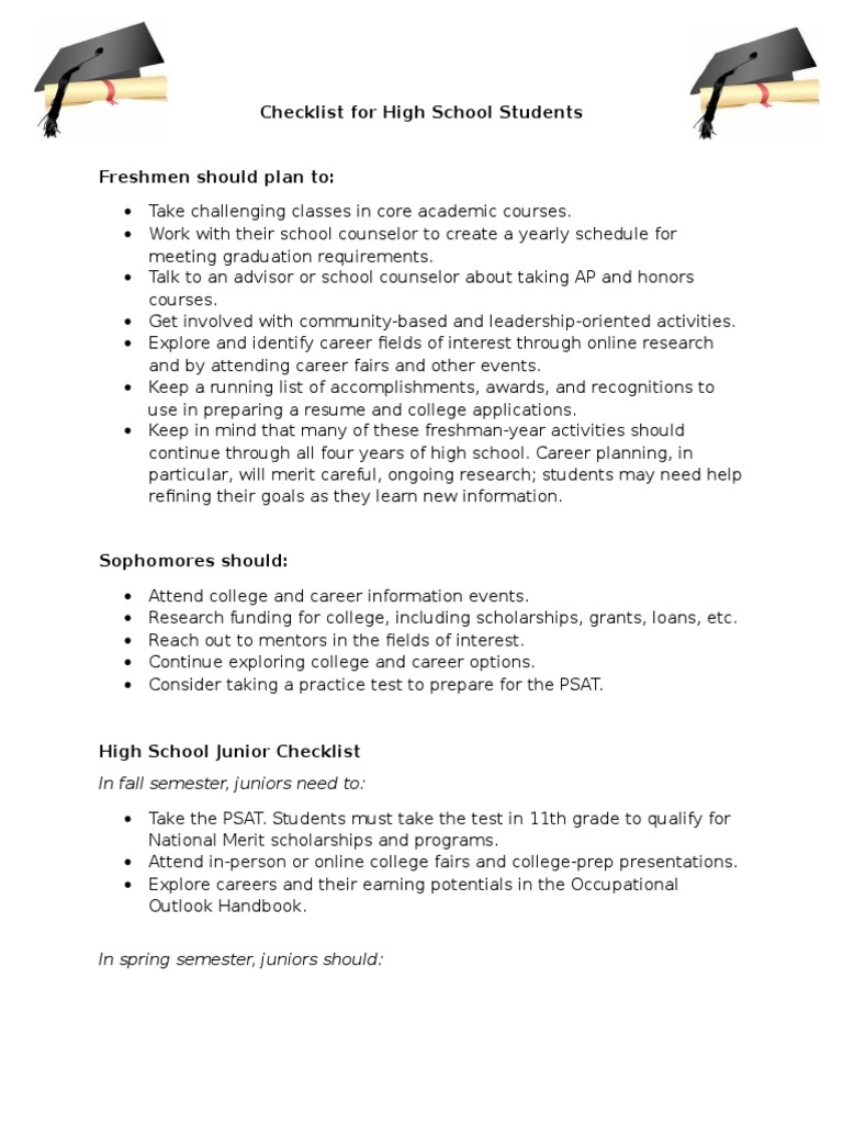 Checklist For High School Students | PDF | Student Financial Aid In The ...