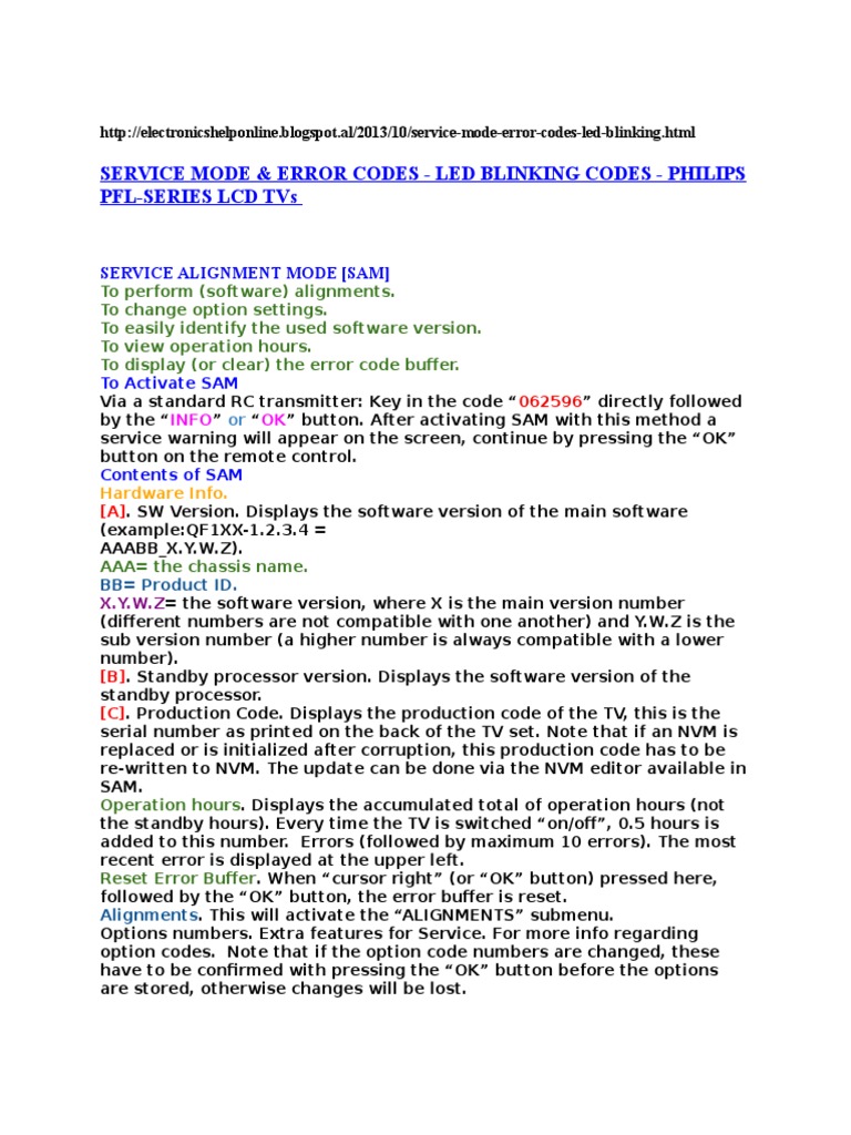 Service Mode & Error Codes - Led Blinking Codes - Philips Pfl-Series ...