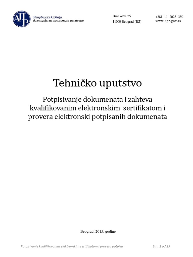 Korisnicko Uputstvo Potpisivanje I Provera Potpisa PDF | PDF