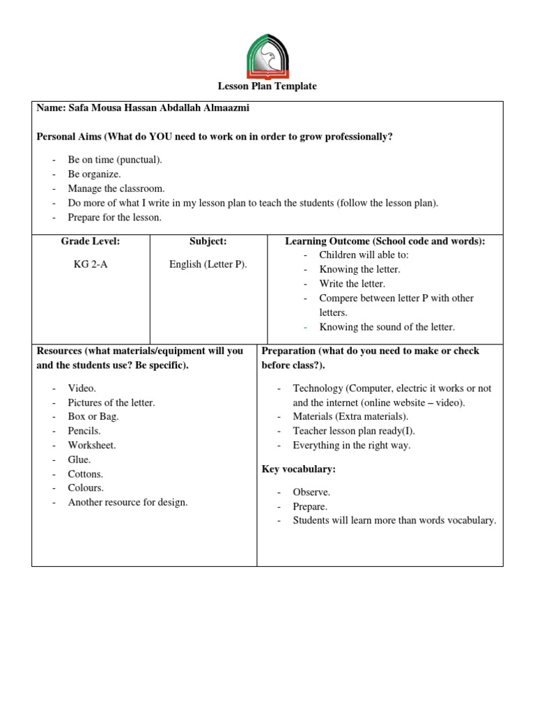 Letter P Lesson Plan | Phonics | Lesson Plan