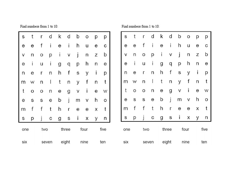 Numbers 1 To 10-Wordsearch | PDF