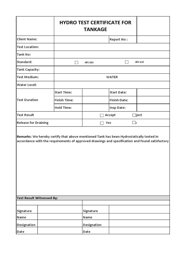 Hydrotest Report | PDF