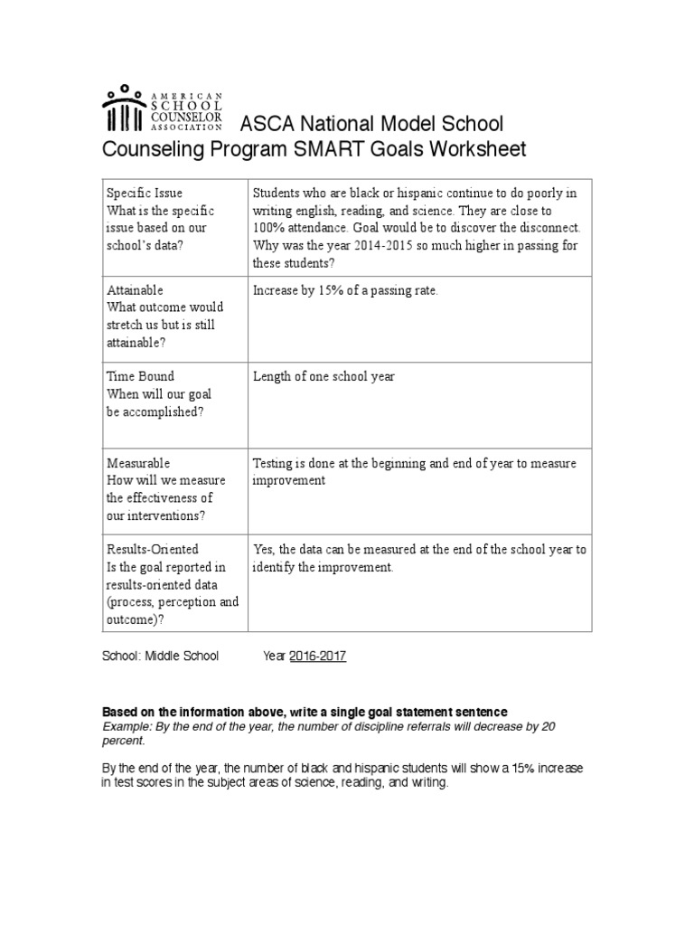 ASCA SMART Goals for Middle School Counseling | PDF | Career & Growth