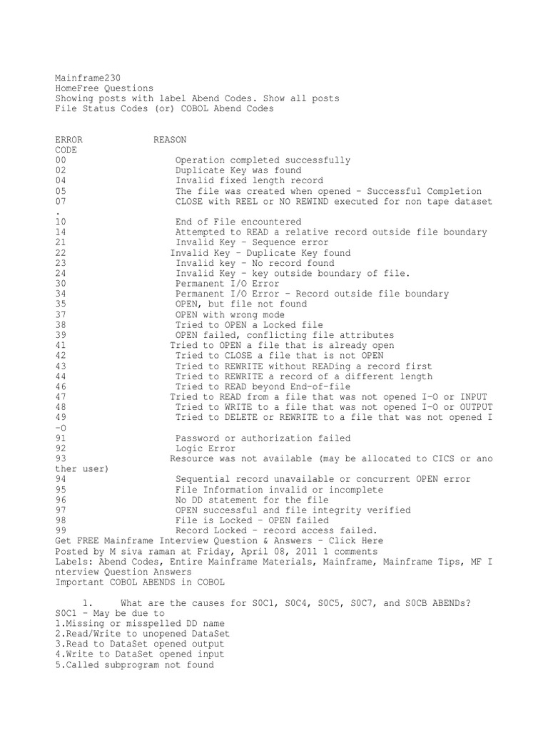 Abend Code | PDF | Library (Computing) | Subroutine