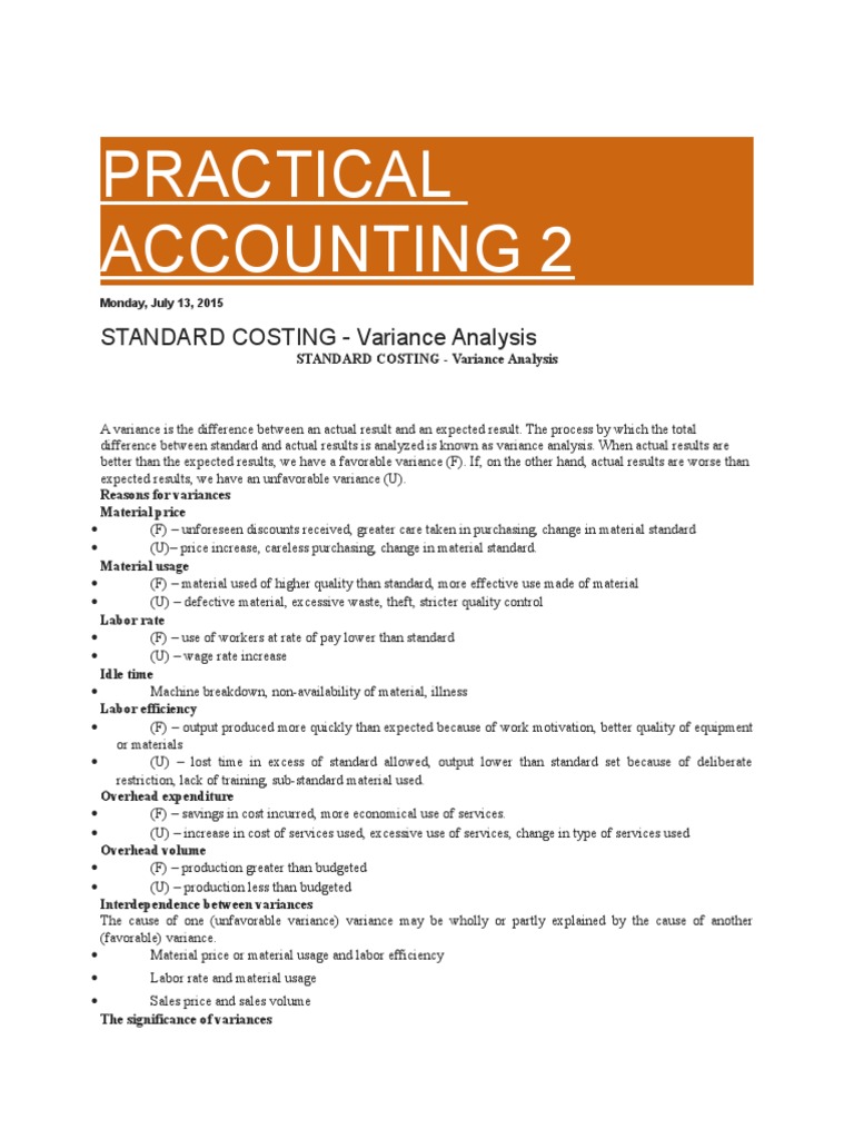 Practical Accounting 2: STANDARD COSTING - Variance Analysis | PDF