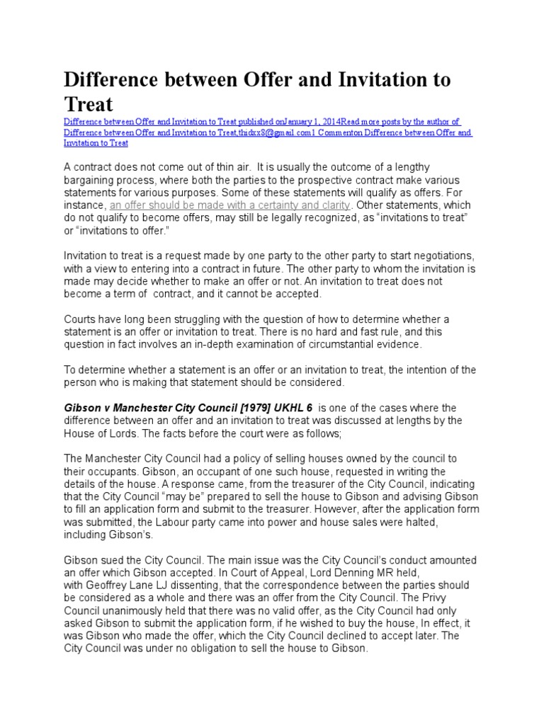 Difference Between Offer and Invitation To Treat | PDF | Private Law ...
