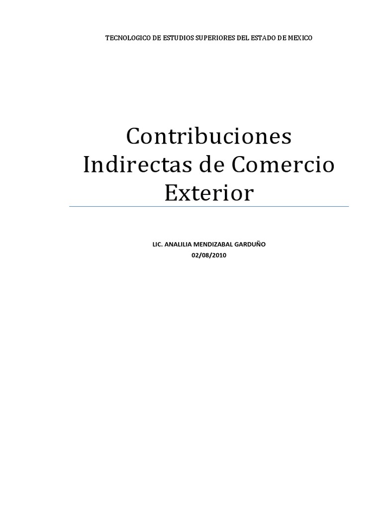 Contribuciones Indirectas de Comercio Exterior | PDF | aduana | El comercio internacional