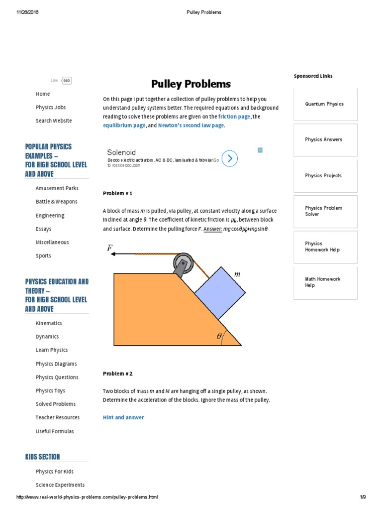 Pulley Problems | Download Free PDF | Tension (Physics) | Force