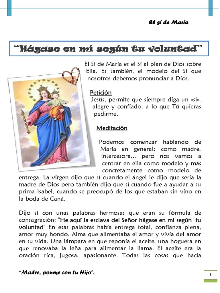 El Si de Maria | PDF | María, madre de Jesús | Oración