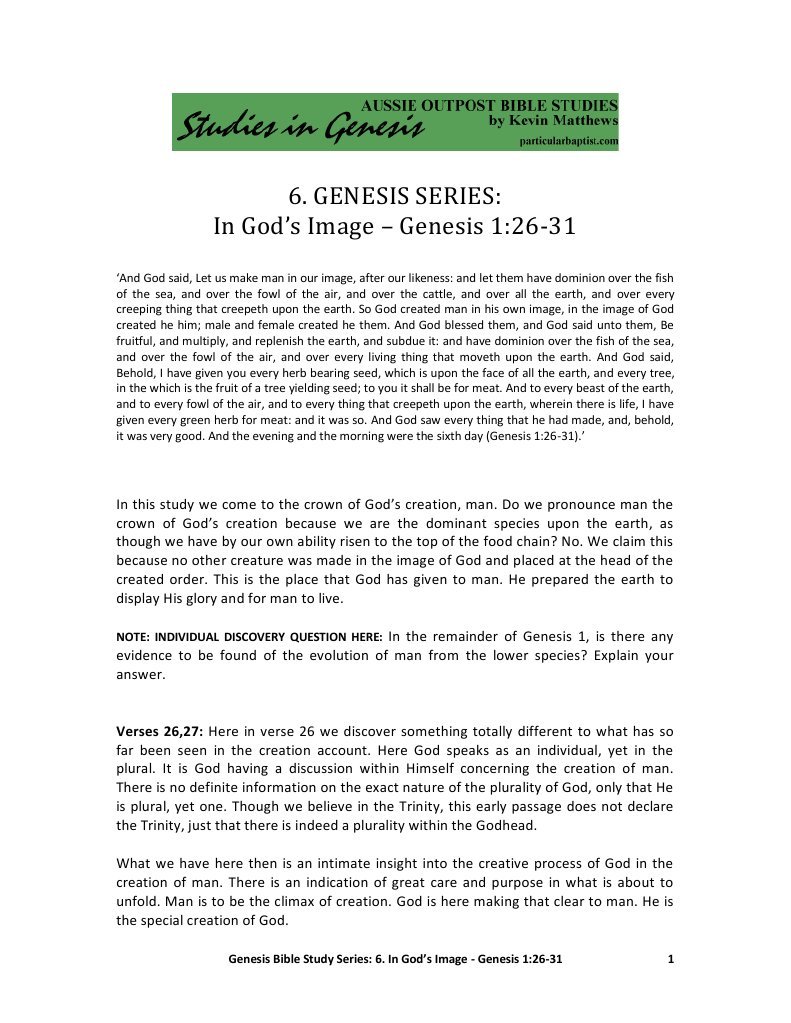 Genesis Study 6: in God's Image - Genesis 1:26-31 | PDF | Genesis ...