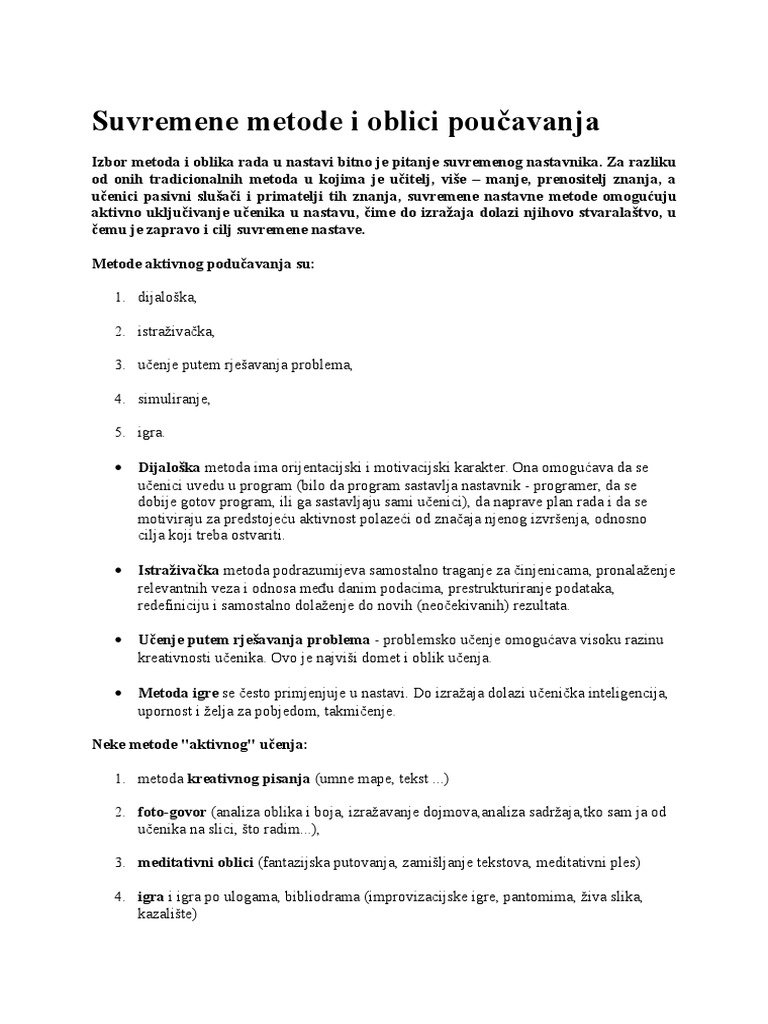 Suvremene Metode I Oblici Poučavanja | PDF