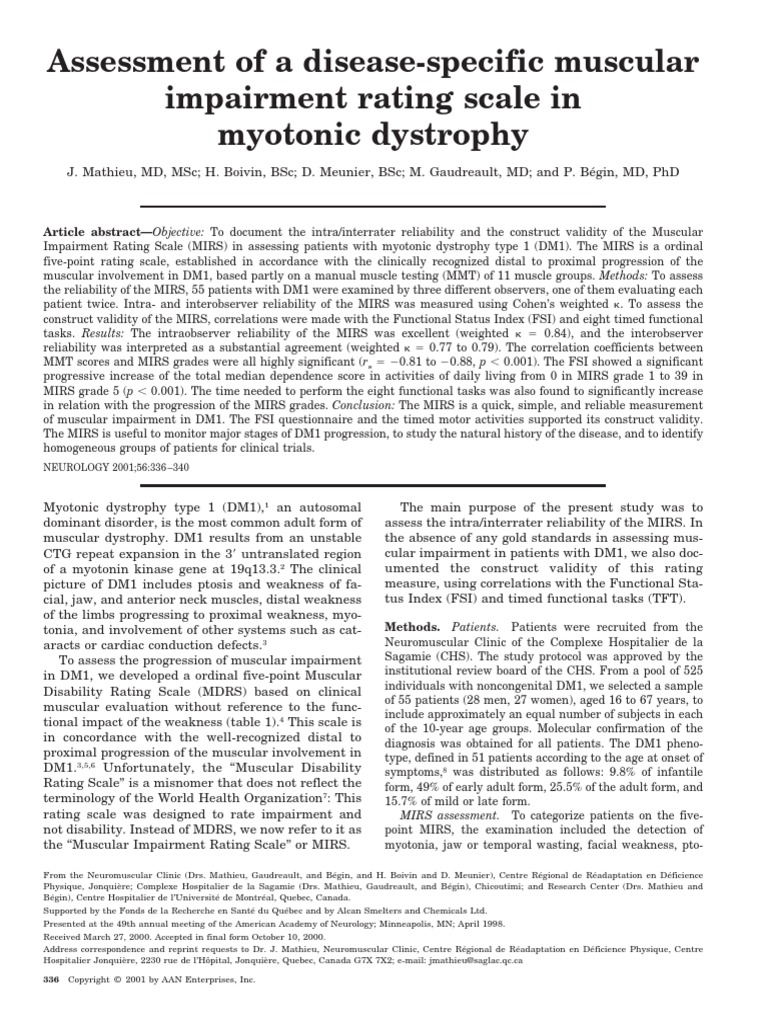 Assessment of a Disease-specific Muscular Impairment Rating Scale in ...