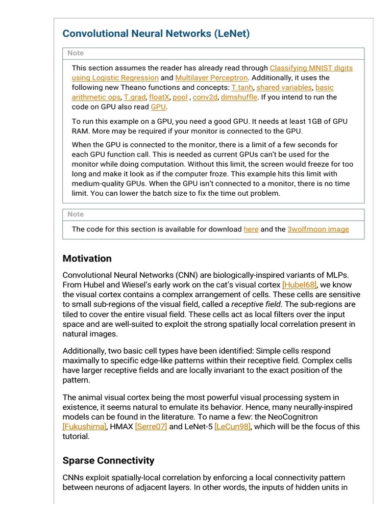 CNN Tutorial: LeNet with Theano | PDF | 2 D Computer Graphics | Cognitive Science