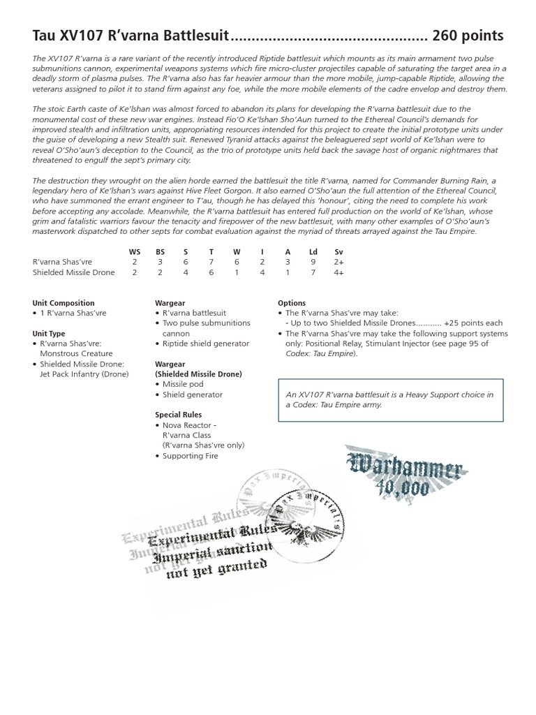 Tau XV107 Rvarna Battlesuit V2 PDF | PDF | History