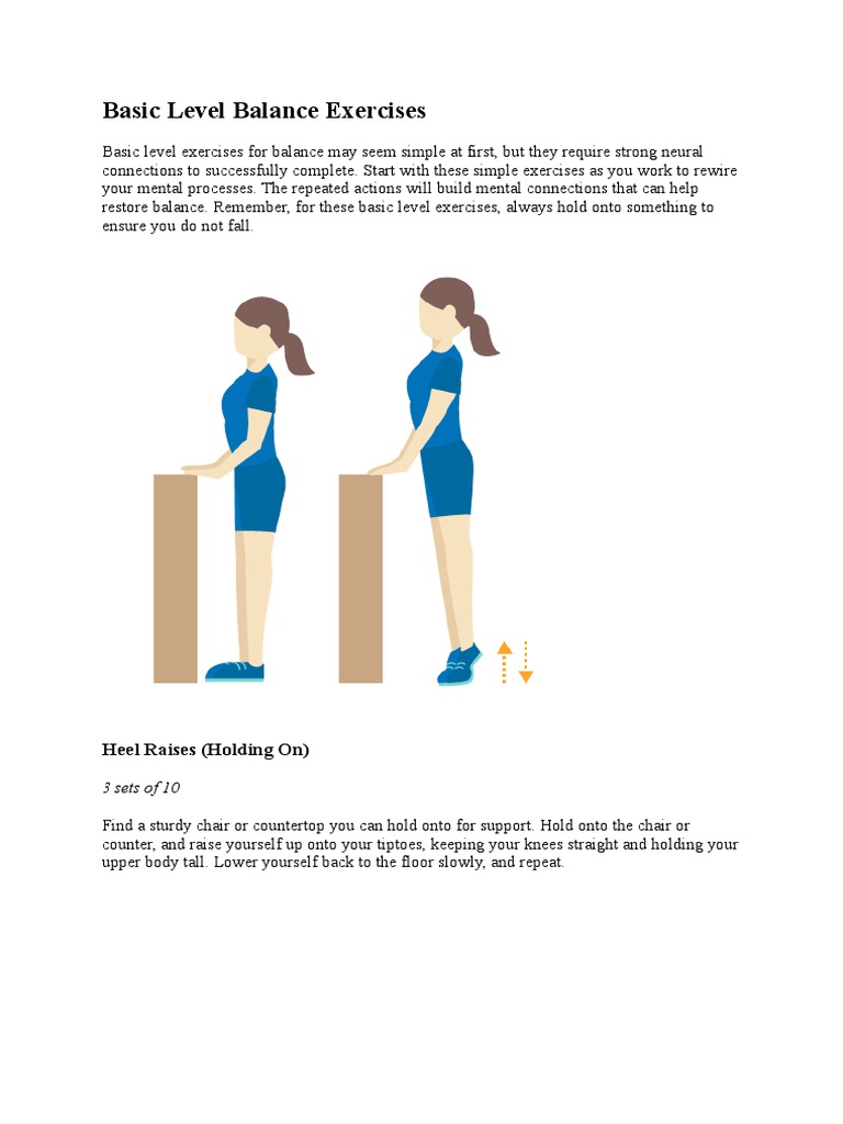 Basic Level Balance Exercises: Heel Raises (Holding On) | PDF ...