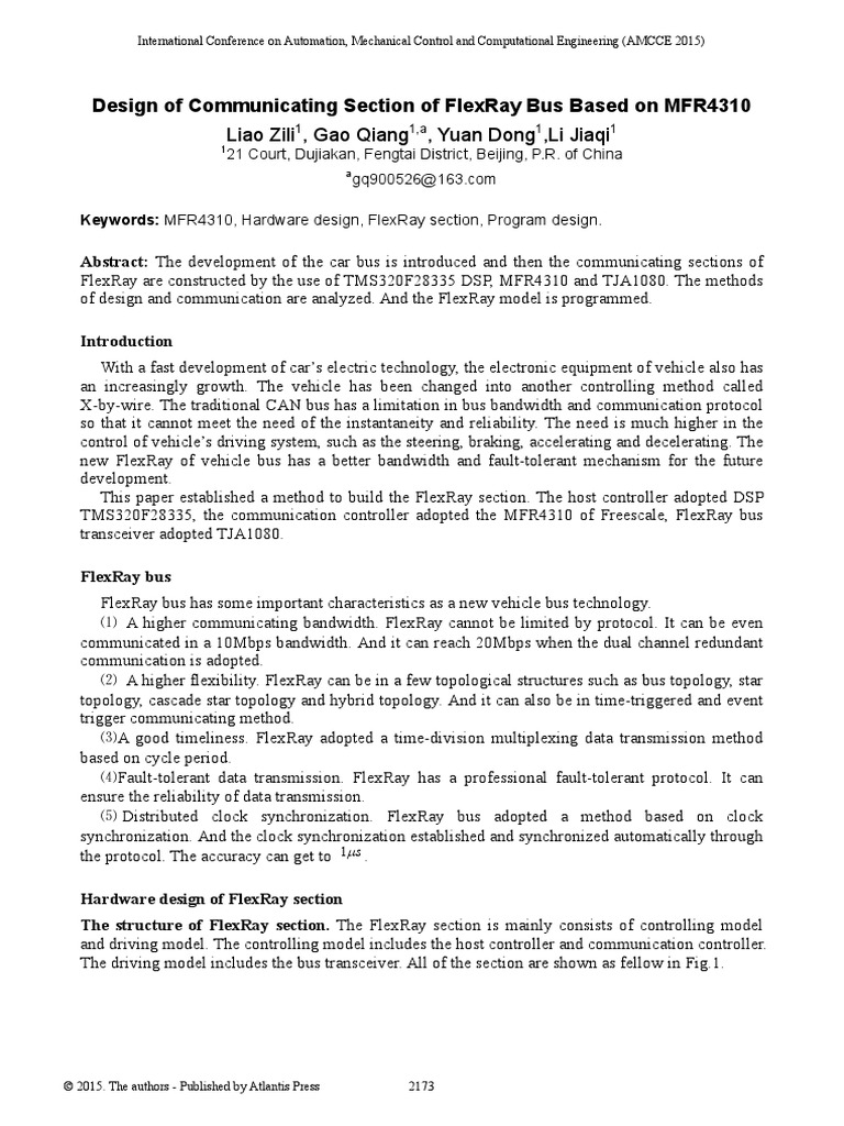 Design of Communicating Section of FlexRay Bus Based On MFR4310 | PDF ...