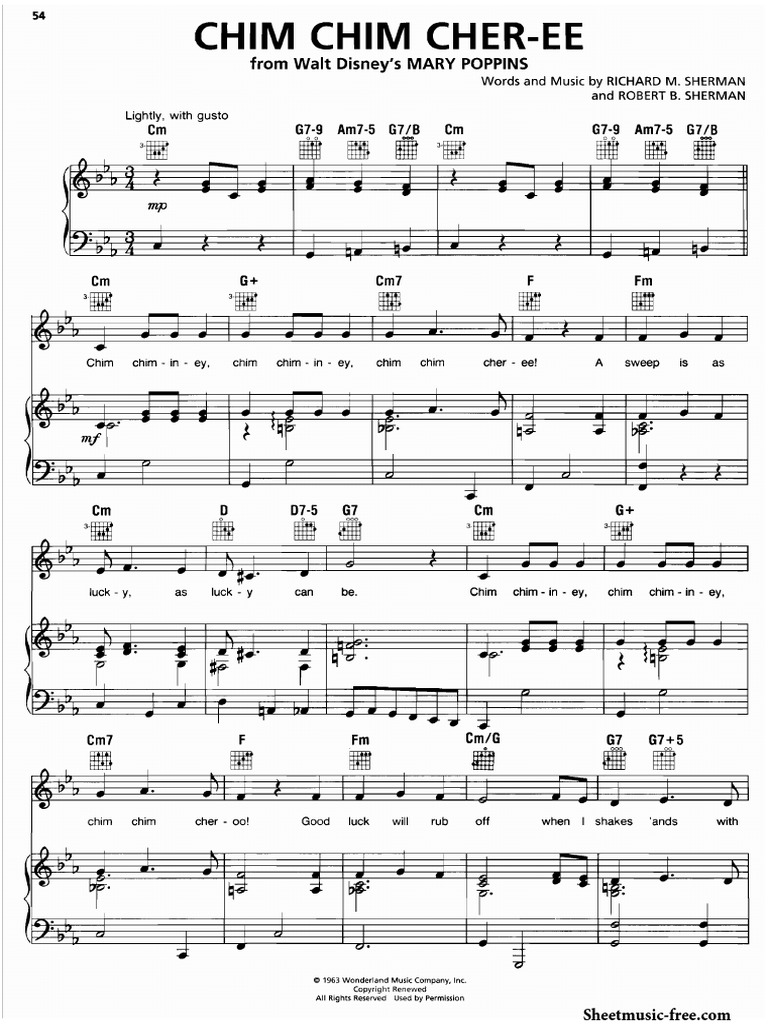 Chim Chim Cheree Sheet Music Mary Poppins (SheetMusic Free.com) | Songs ...